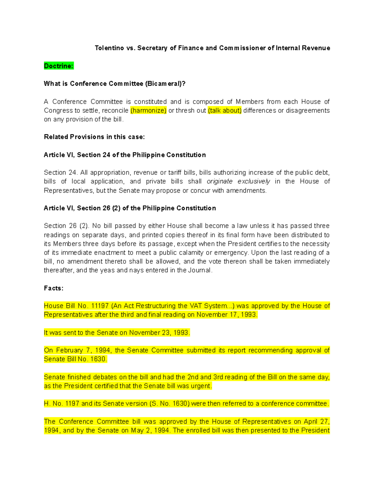 Tolentino vs. Secretary of Finance - Tolentino vs. Secretary of Finance ...