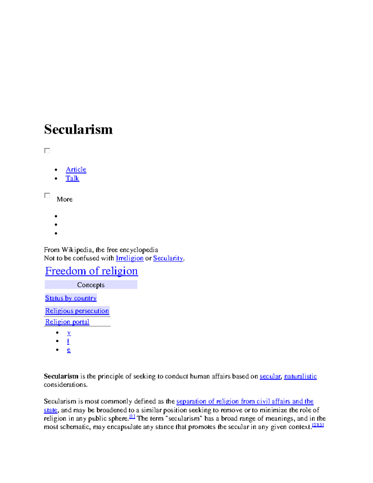 Secularism - Secularism Article Talk More From Wikipedia, the free ...