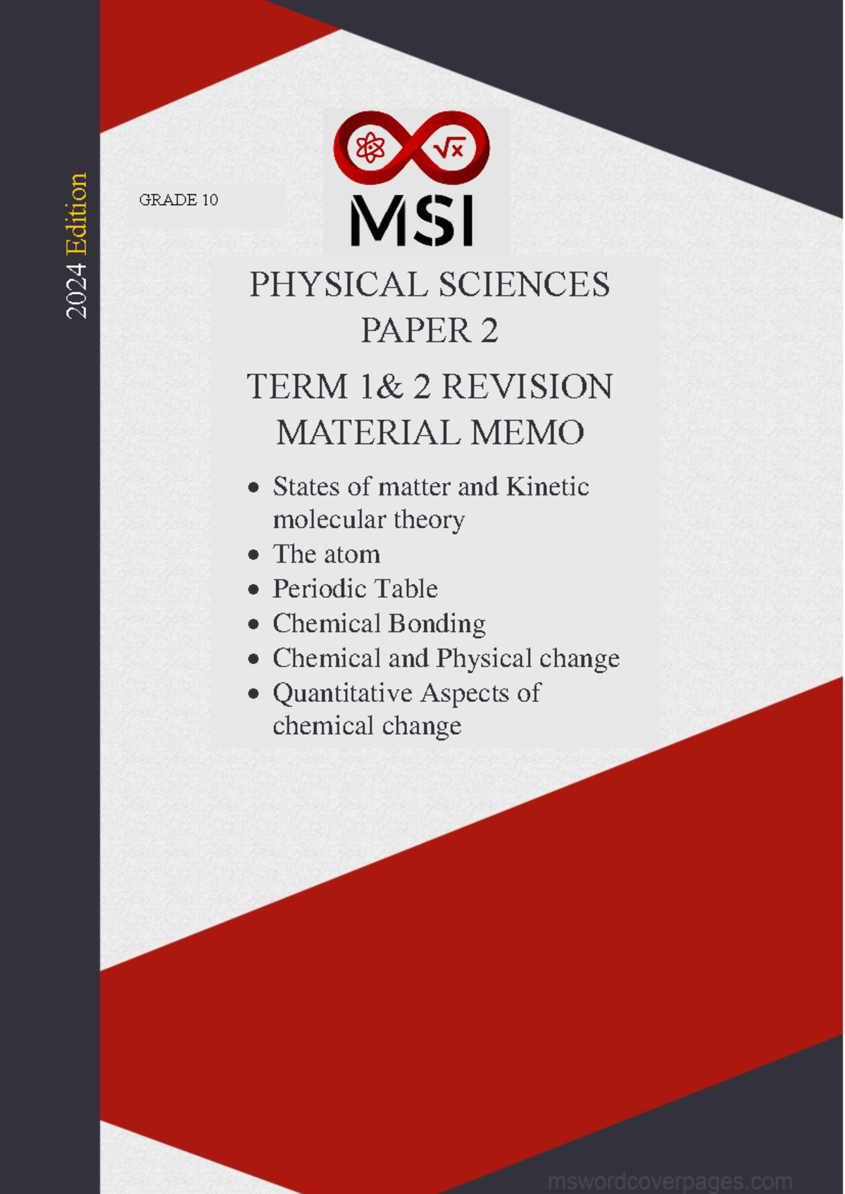 Grade 10 Paper 2 TERM 1&2 Revision BANK MEMO - PHYSICAL SCIENCES PAPER ...