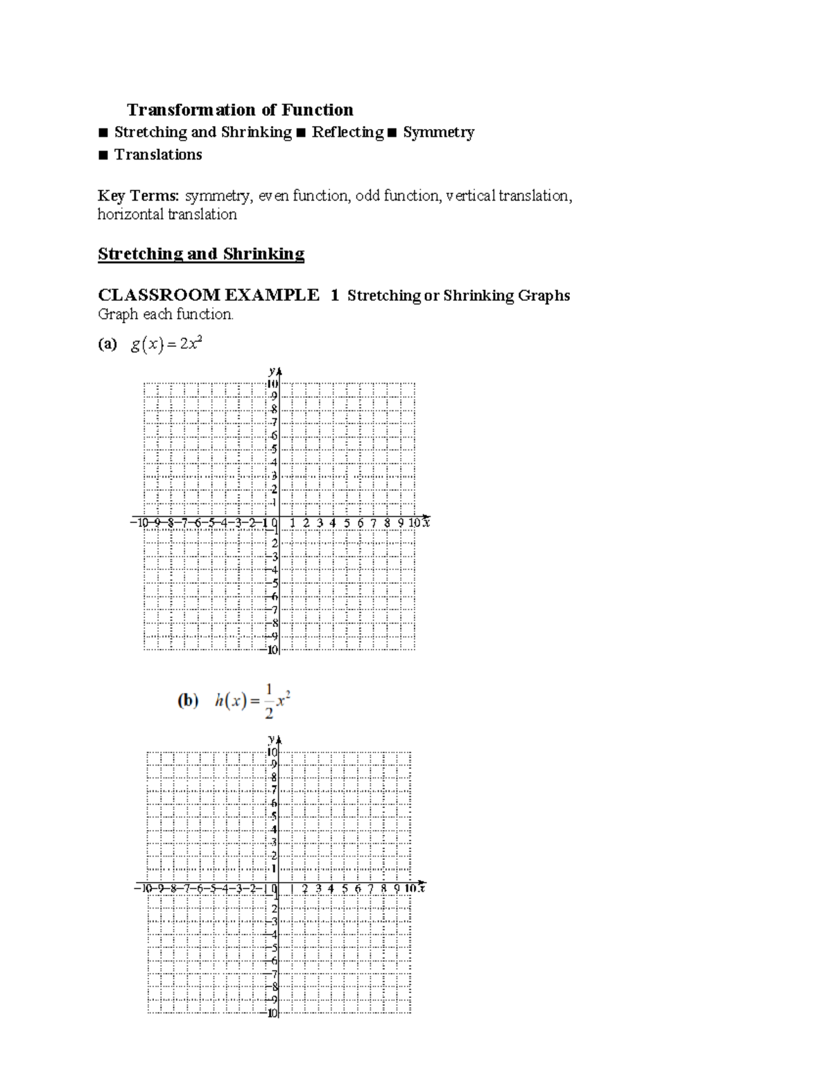 3.4 Transformations of functions (Examples) - Q - Translations Key ...