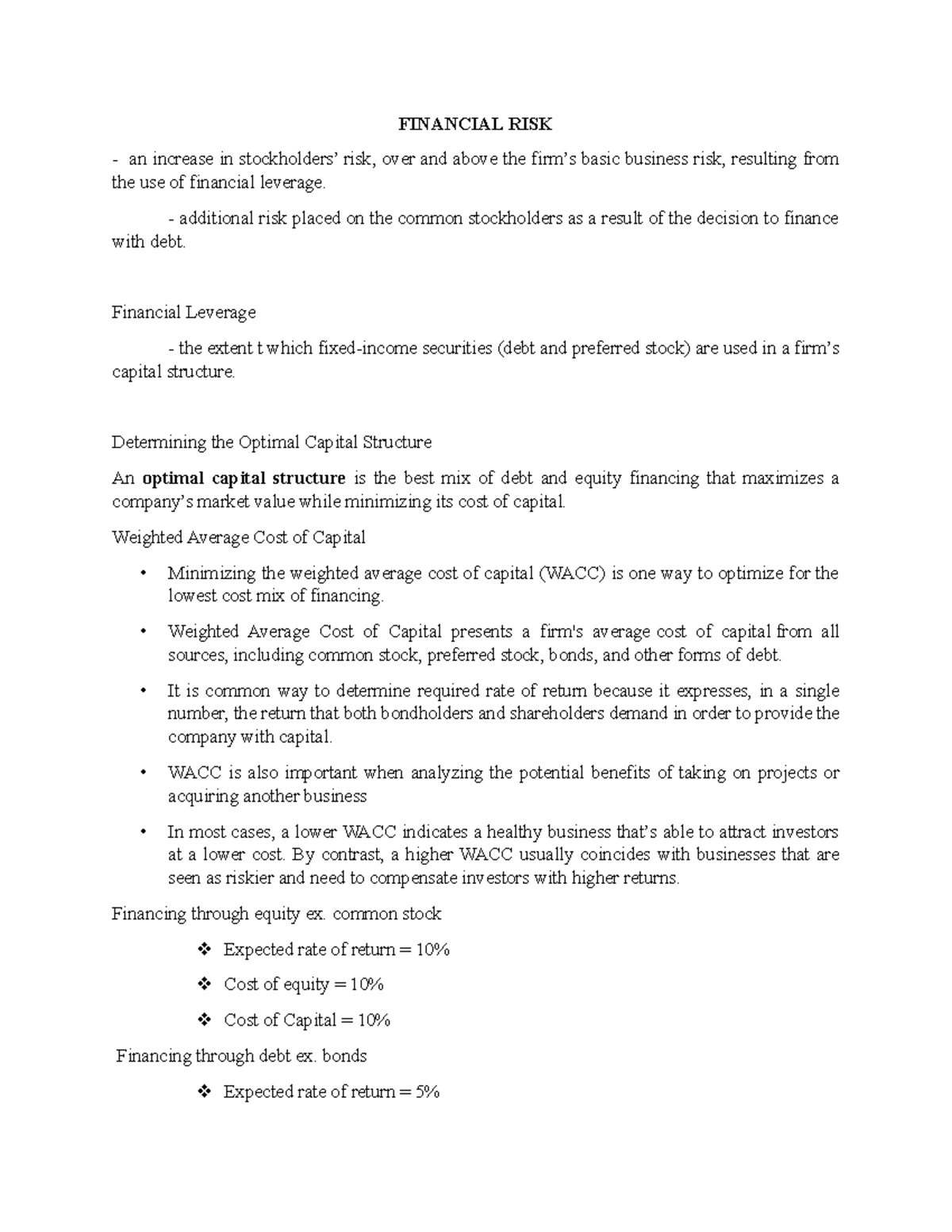 Financial RISK - FINANCIAL RISK an increase in stockholders’ risk, over ...