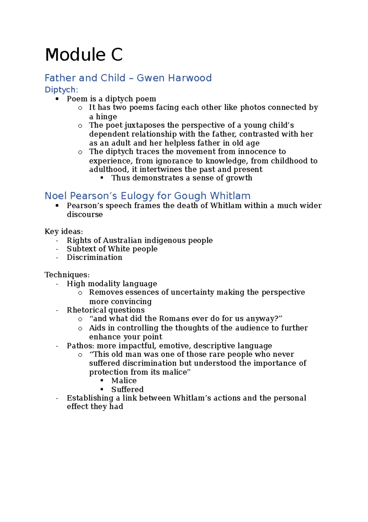 Module C - Tutorial work - Module C Father and Child – Gwen Harwood ...