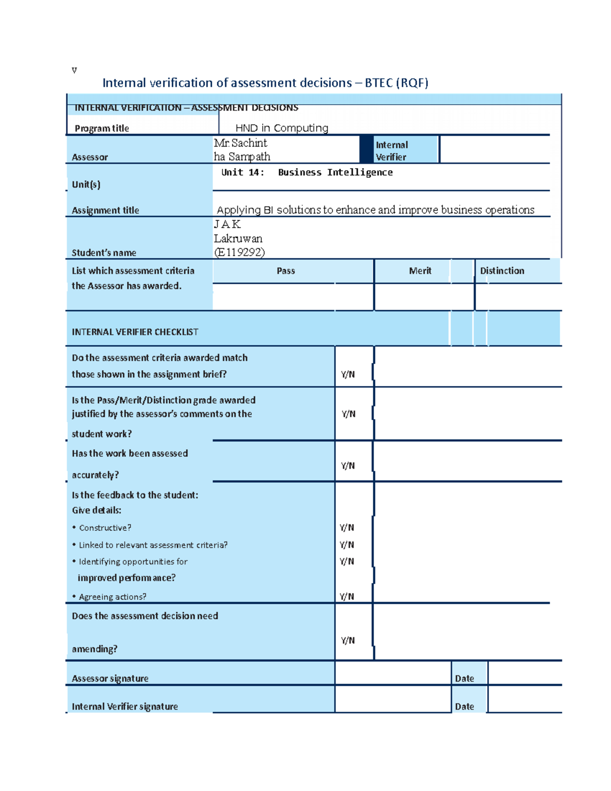 Unit 14 - unit 114 - v Internal verification of assessment decisions ...
