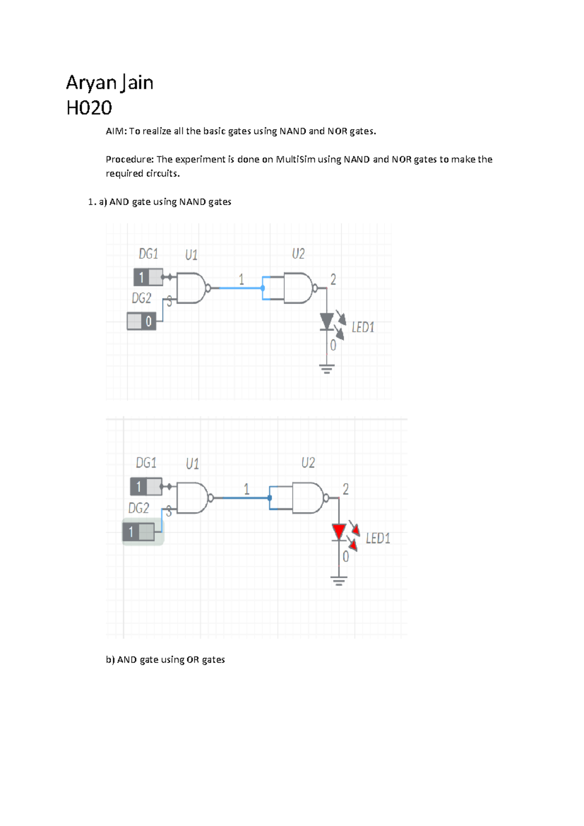 H020 Aryan Jain IDS lab 11 - AIM: To realize all the basic gates using ...