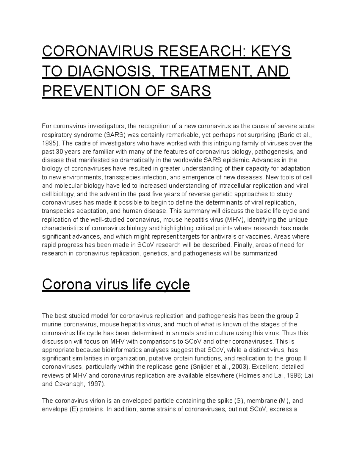 Corona virus - CORONAVIRUS RESEARCH: KEYS TO DIAGNOSIS, TREATMENT, AND ...