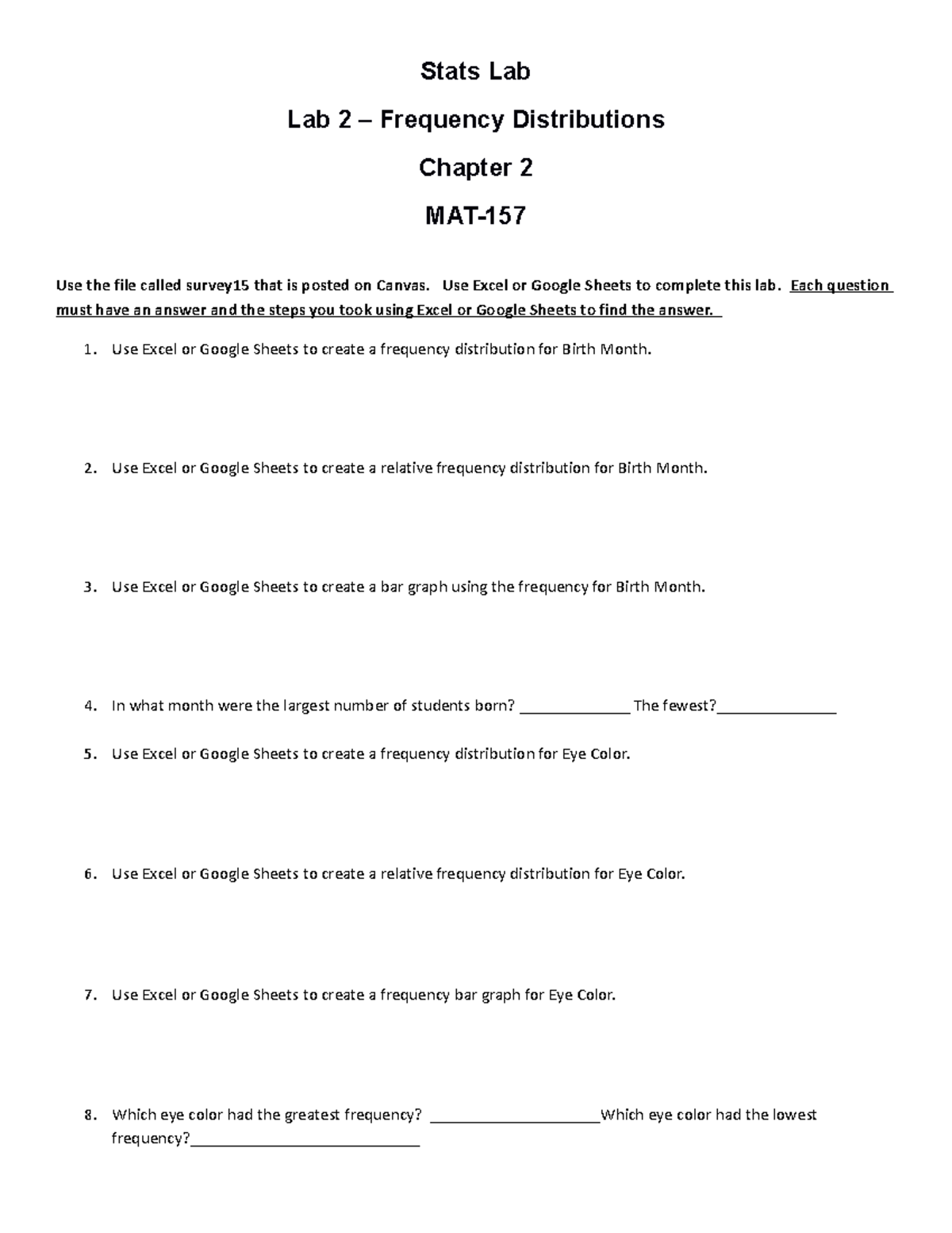Stats Lab 2 - Frequency Distributions - Lab 2 – Frequency DistributionsStats Lab Chapter 2MAT ...