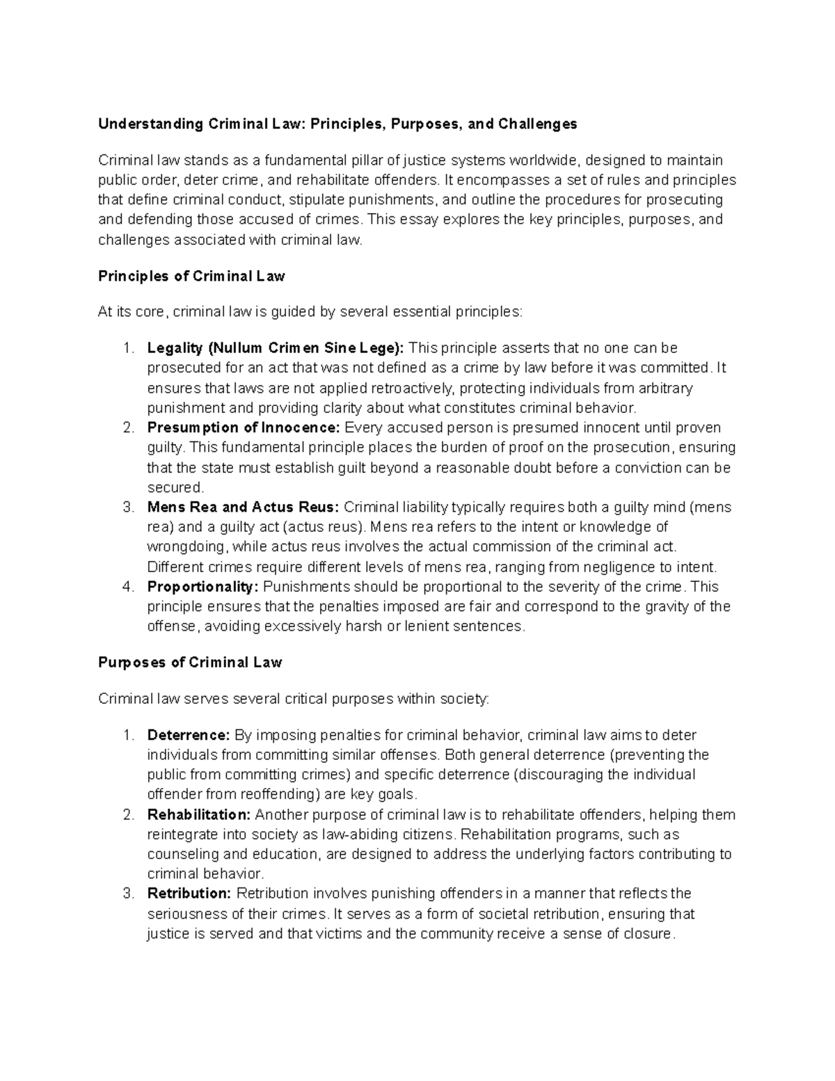 Understanding Criminal Law Principles, Purposes, and Challenges - It ...