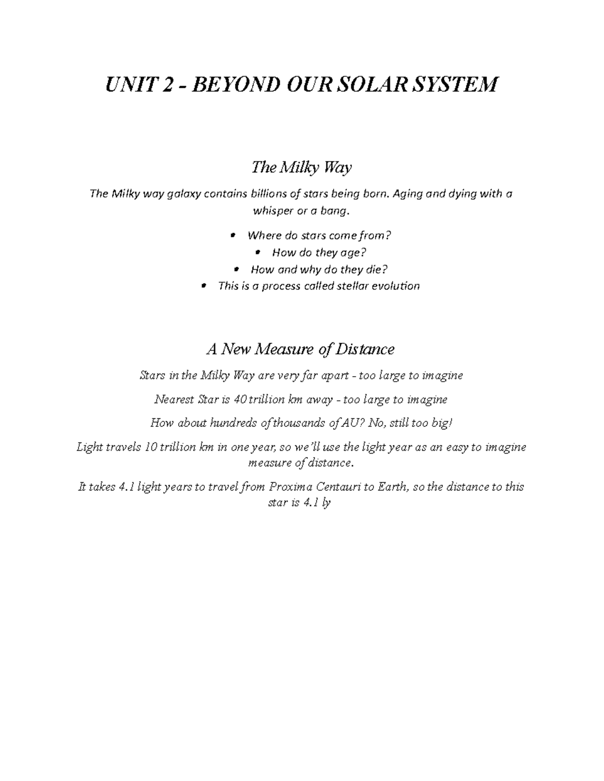 Descriptive Astronomy Unit 2 - UNIT 2 - BEYOND OUR SOLAR SYSTEM The ...