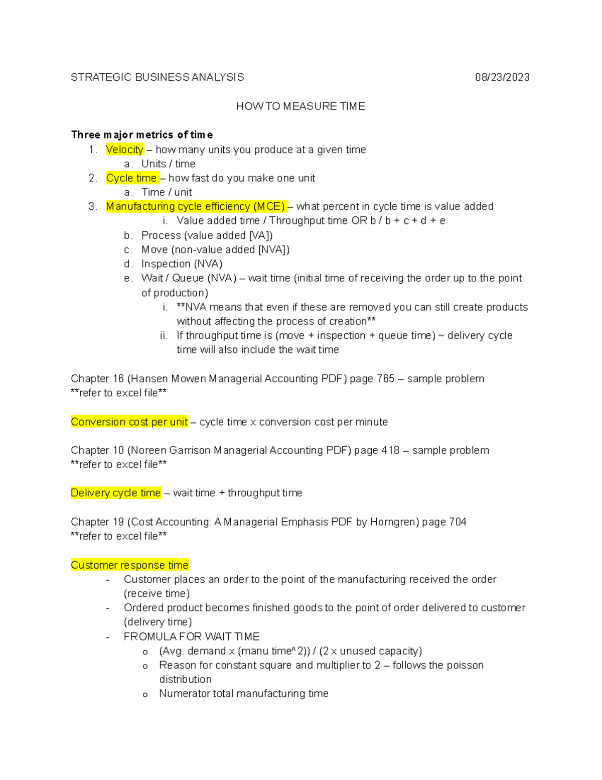 08-23-2023 - Measurement of Time - STRATEGIC BUSINESS ANALYSIS 08/23 ...