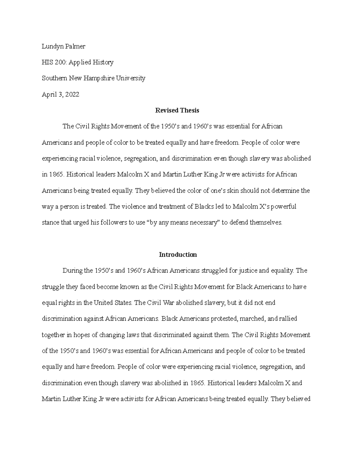 5-3 Historical Analysis Essay Progress Check 1 - Lundyn Palmer HIS 200 ...