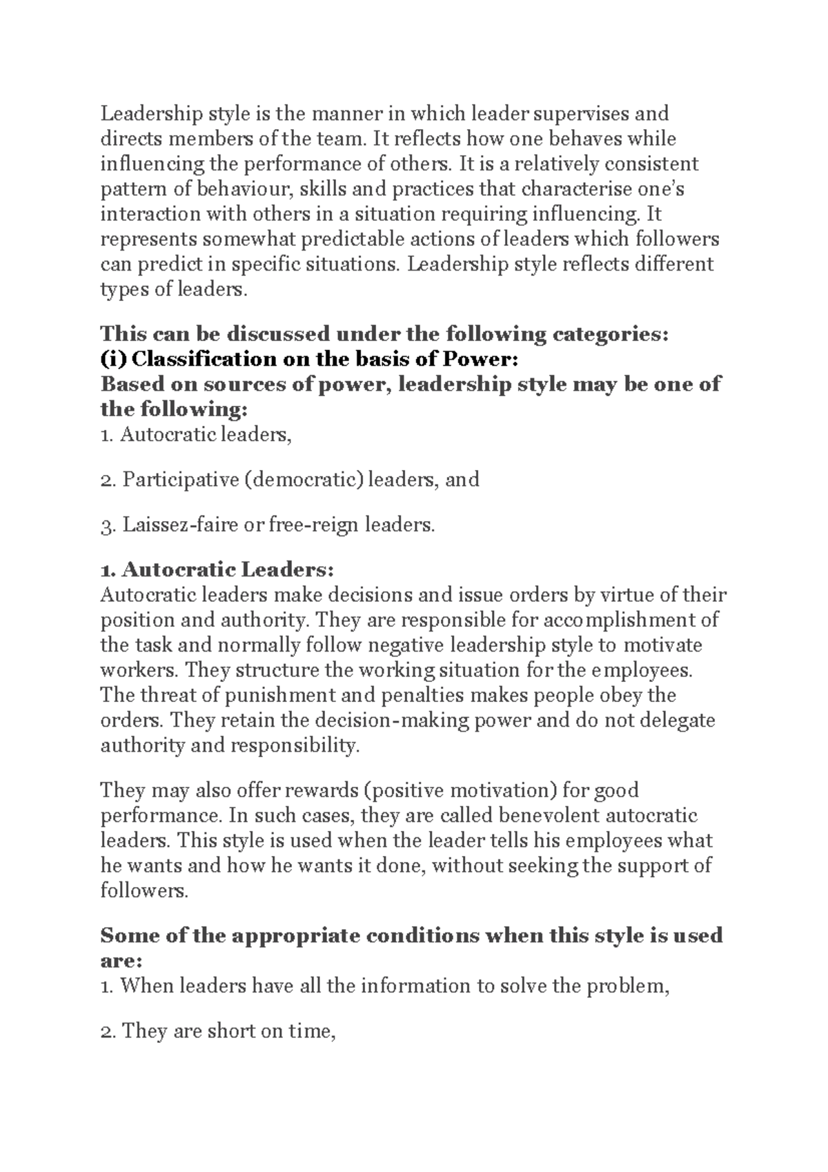 Leadership - draft - Leadership style is the manner in which leader ...