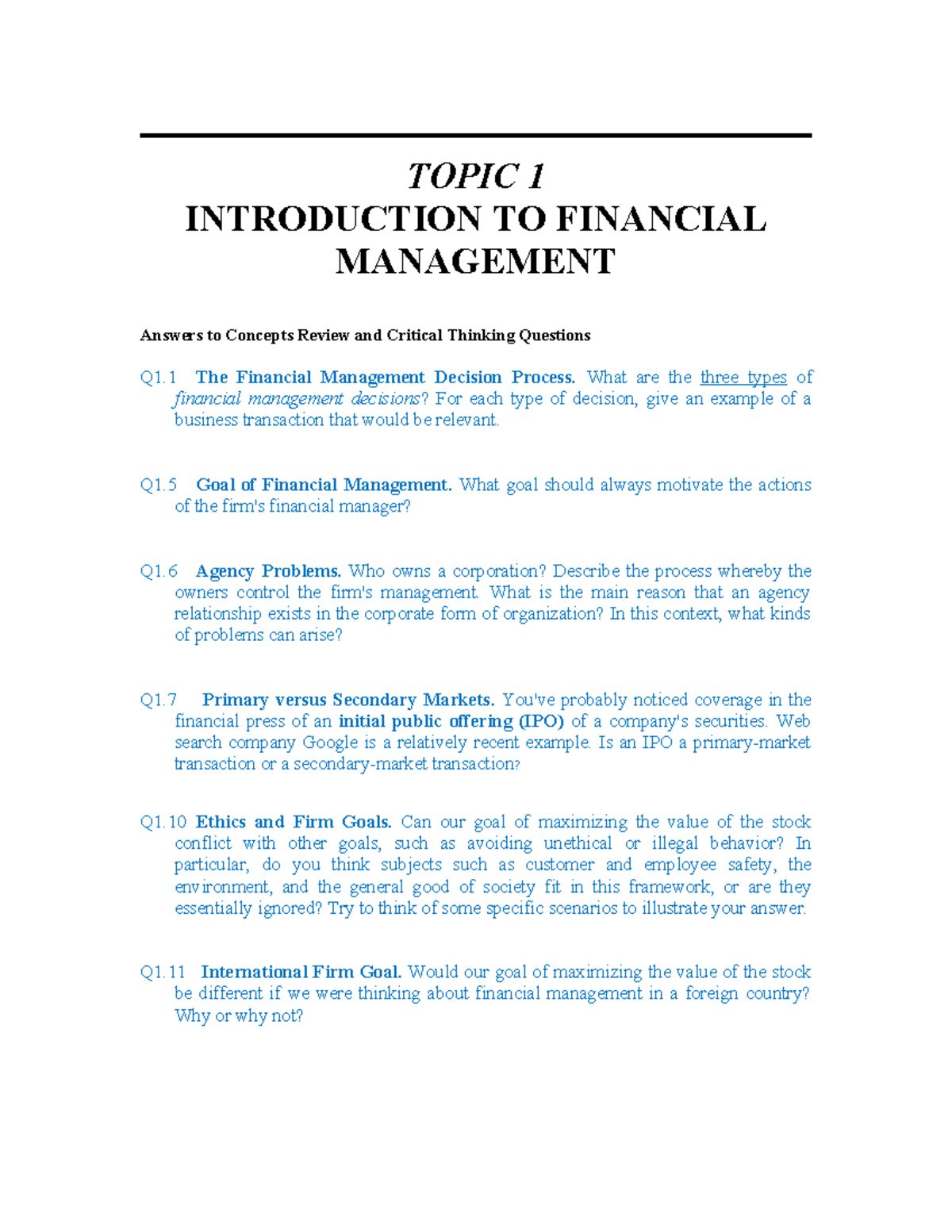 Lesson 1 - Introduction to Financial Management - TOPIC 1 INTRODUCTION ...