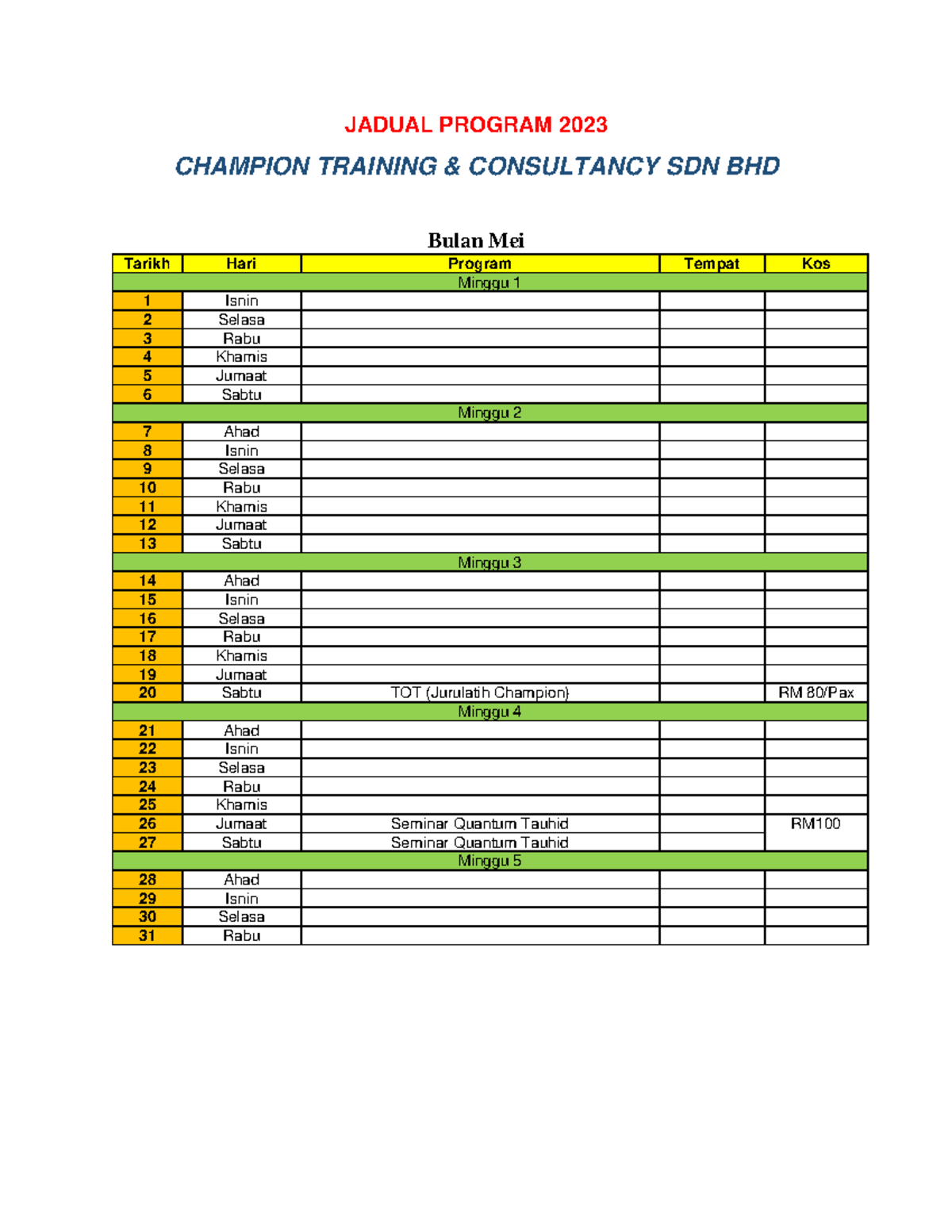 Jadual Program Champion 2023 - JADUAL PROGRAM 2023 CHAMPION TRAINING ...