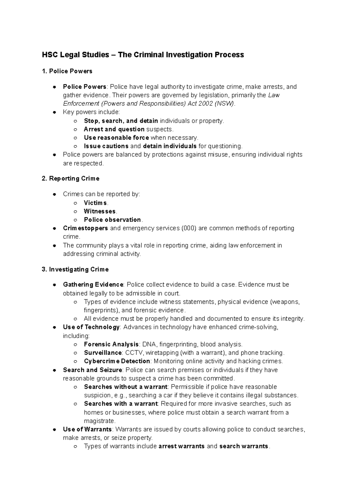 HSC Legal Studies – The Criminal Investigation Process - Their powers ...
