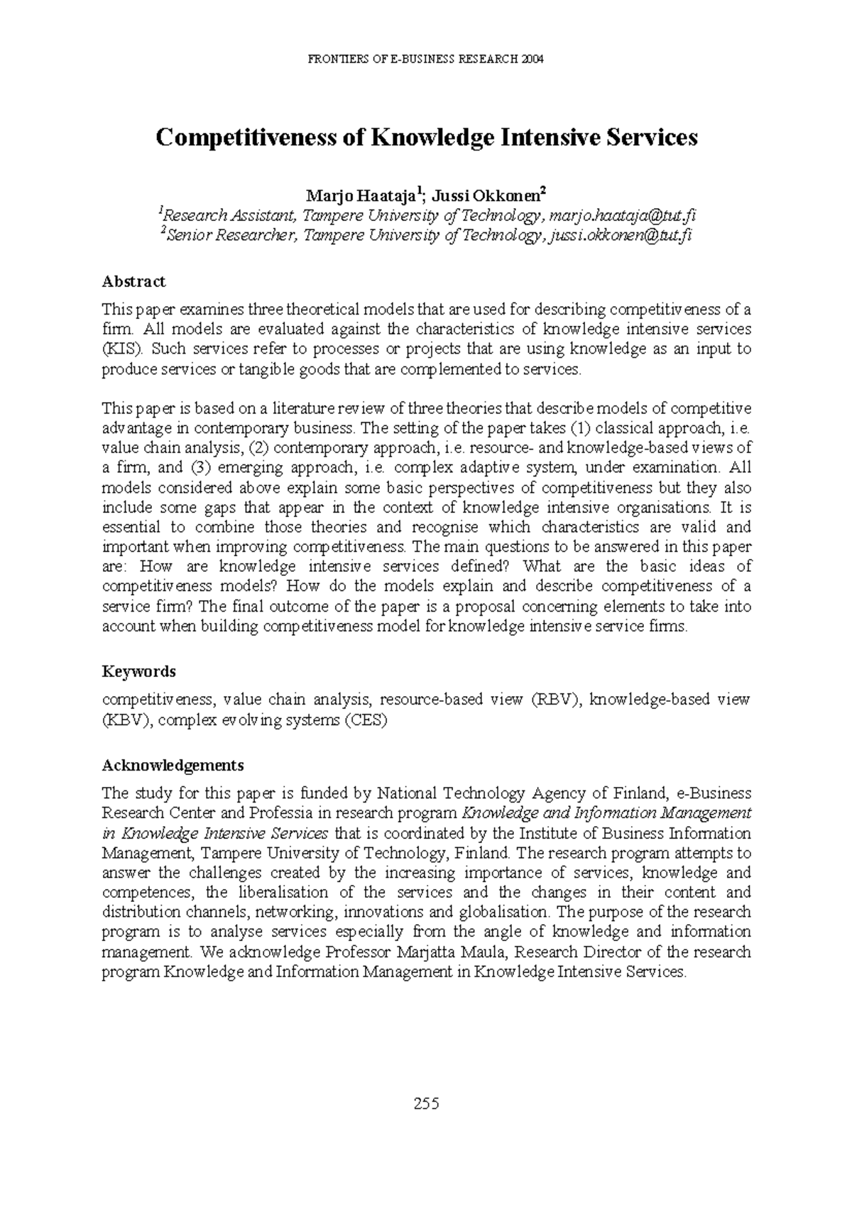 Competitiveness of Knowledge Intensive S - Competitiveness of Knowledge ...