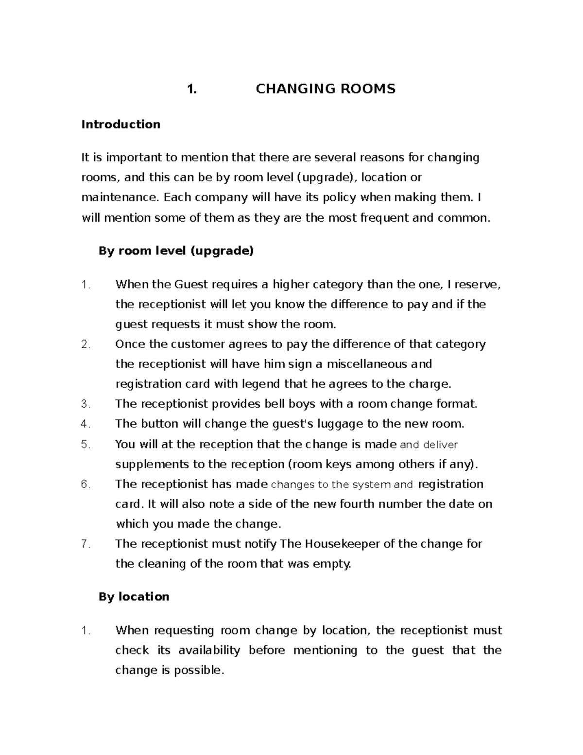 Cambio de habitación info - 1. CHANGING ROOMS Introduction It is ...