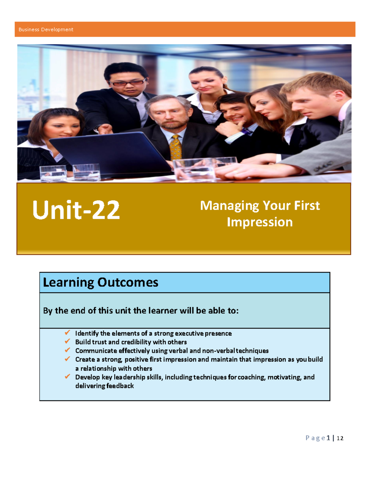 1582033185 Unit 22 Managing Your First Impression - Learning Outcomes ...