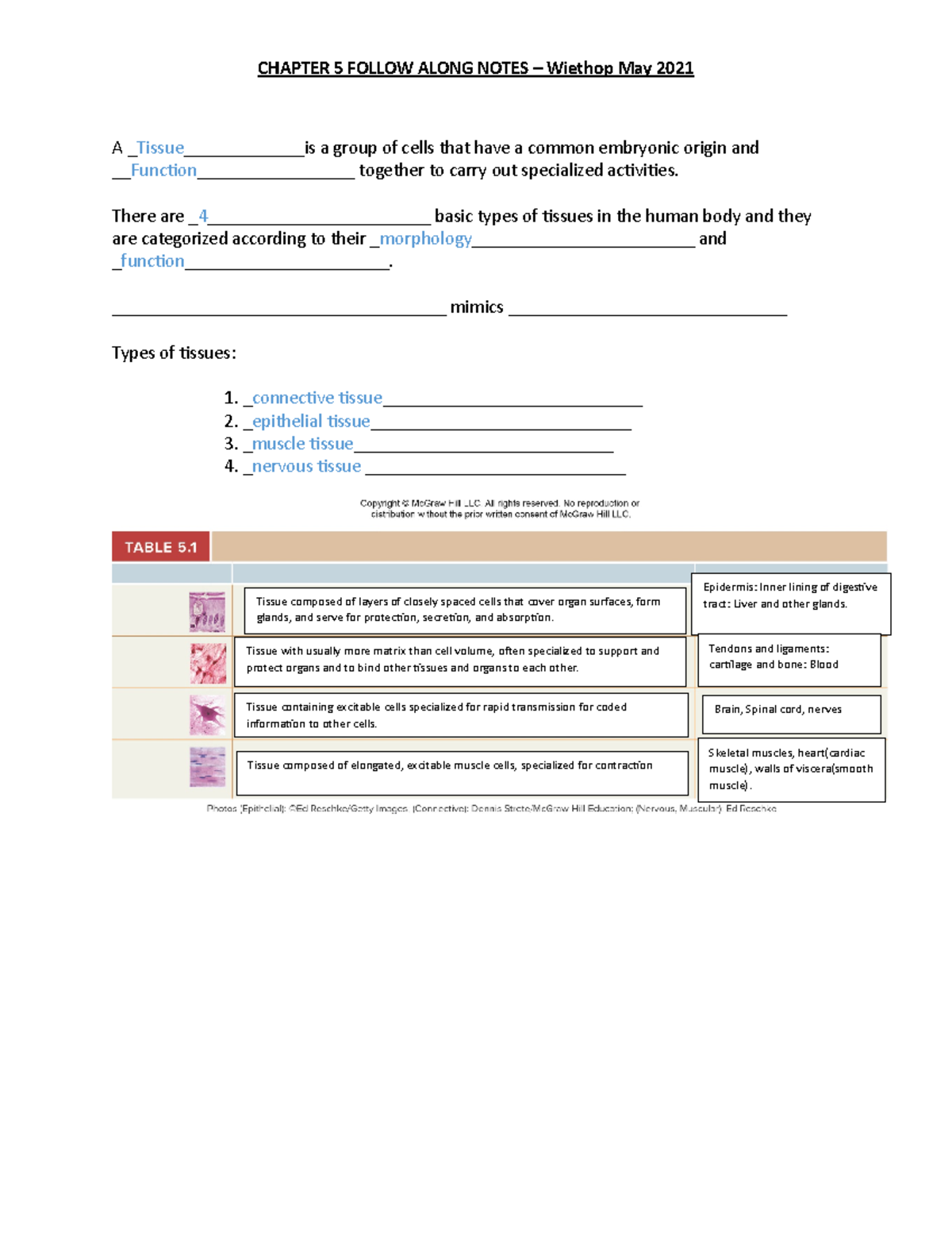 BIOS251 - Chapter 5 FAN Mc Graw Hill-1 - A Tissue_____________is a ...