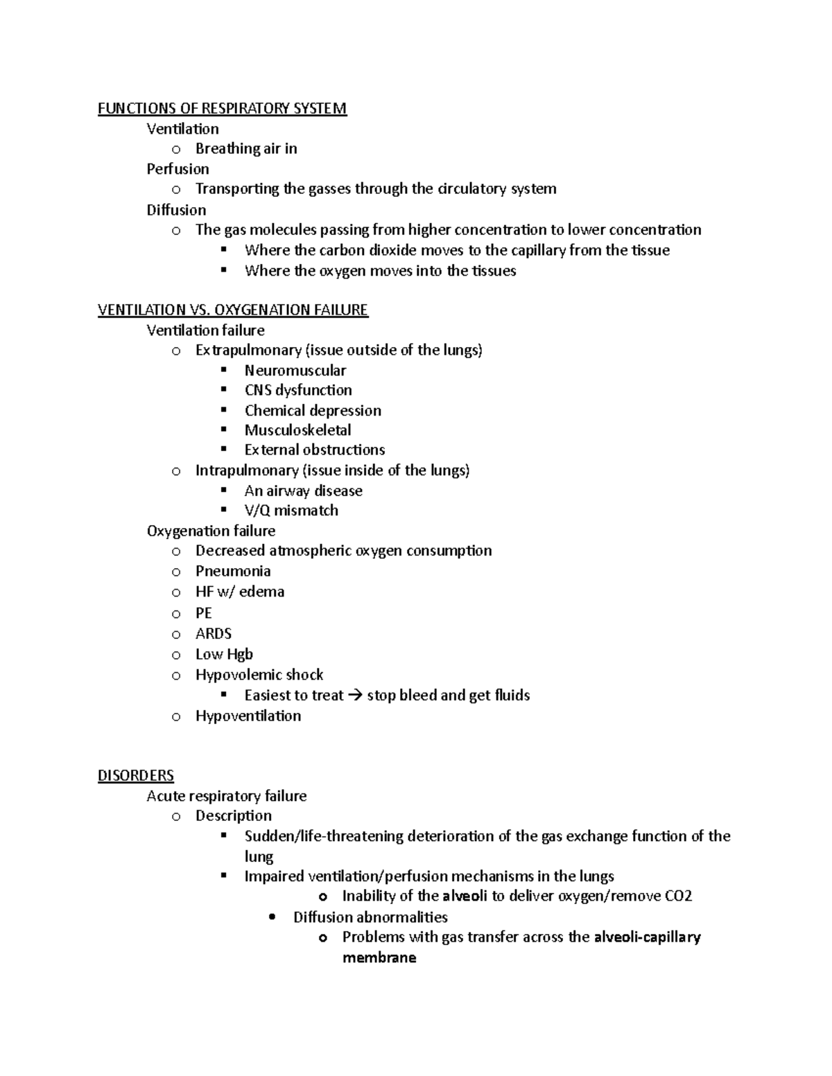Respiratory disorders - FUNCTIONS OF RESPIRATORY SYSTEM Ventilation o ...