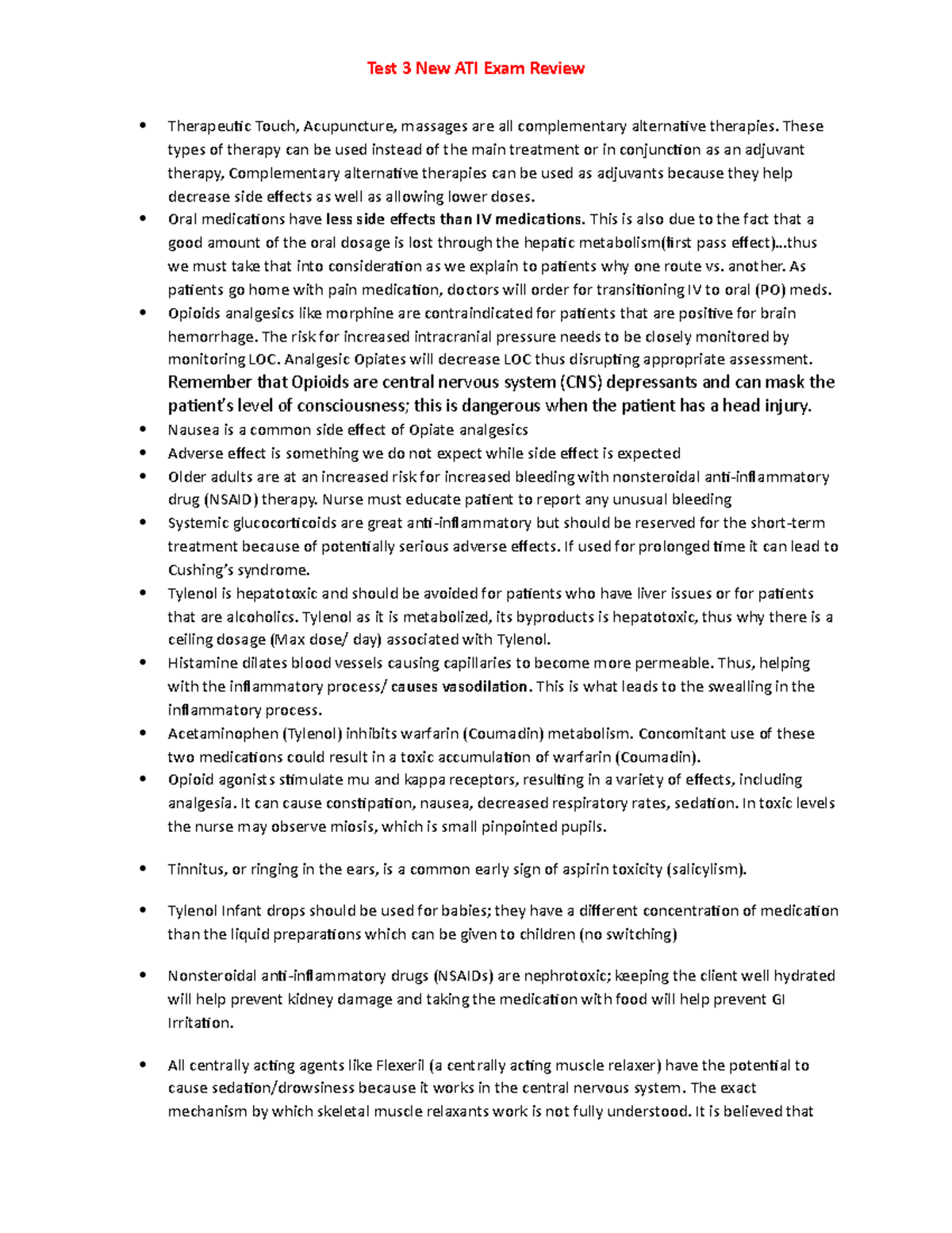 NURS 180 Test 3 review 2020 Summer - Test 3 New ATI Exam Review ...