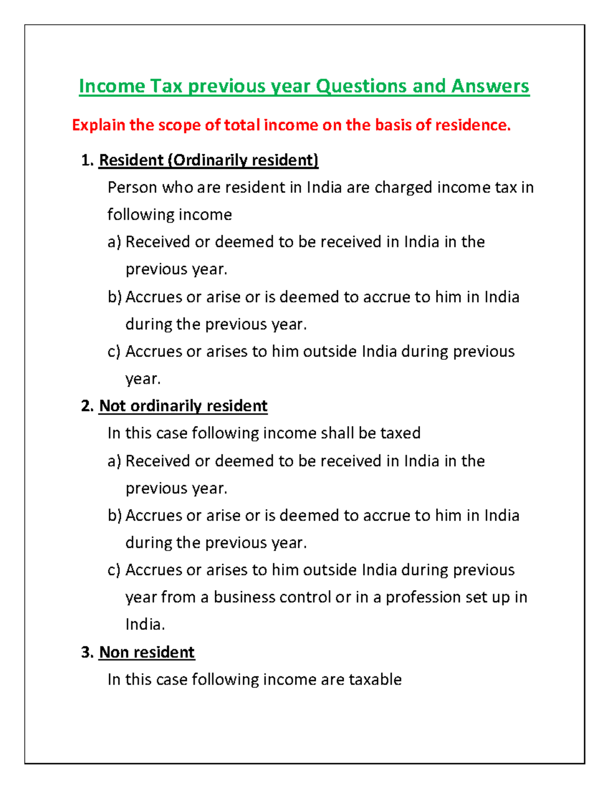 Income tax 1 - Income Tax previous year Questions and Answers Explain ...