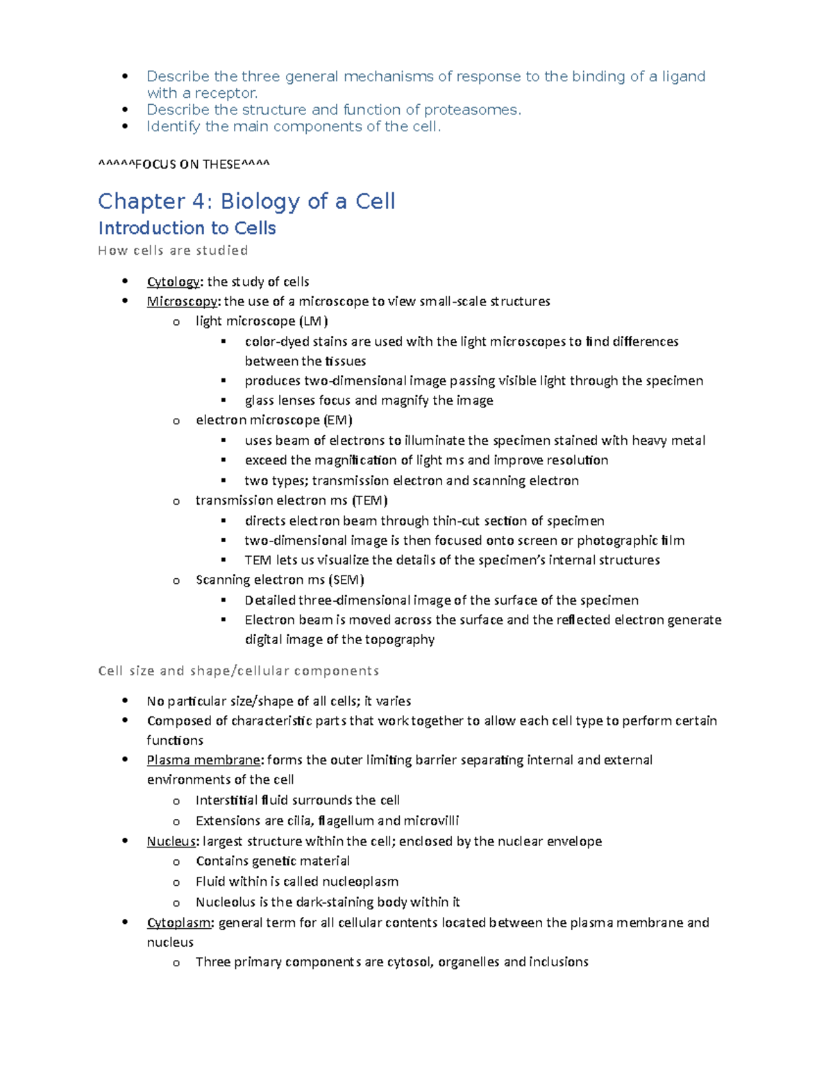 Anatomy and Physiology Chapter 4 notes: Biology of a Cell - ANAT 101 ...