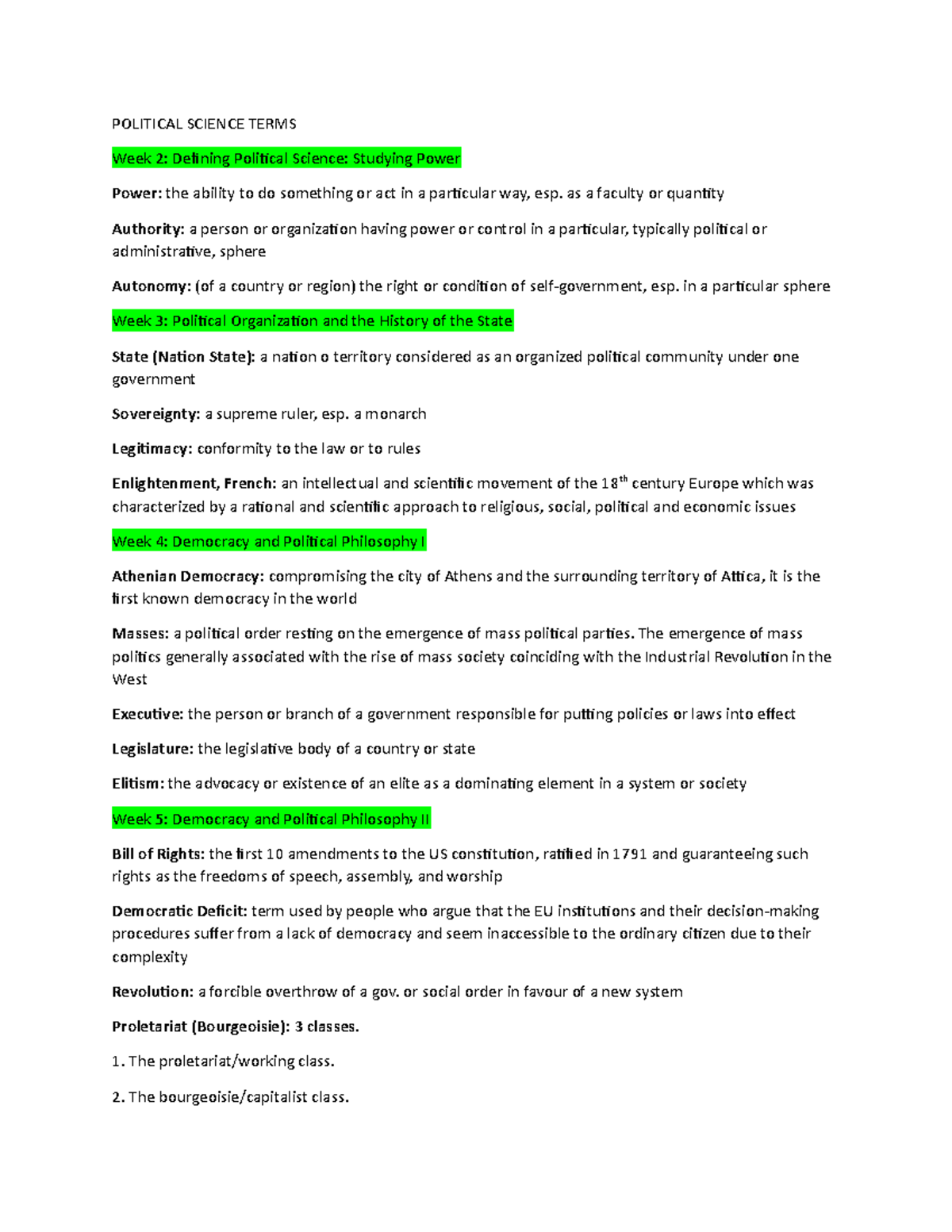 Political Science Terms - POLITICAL SCIENCE TERMS Week 2: Defining ...