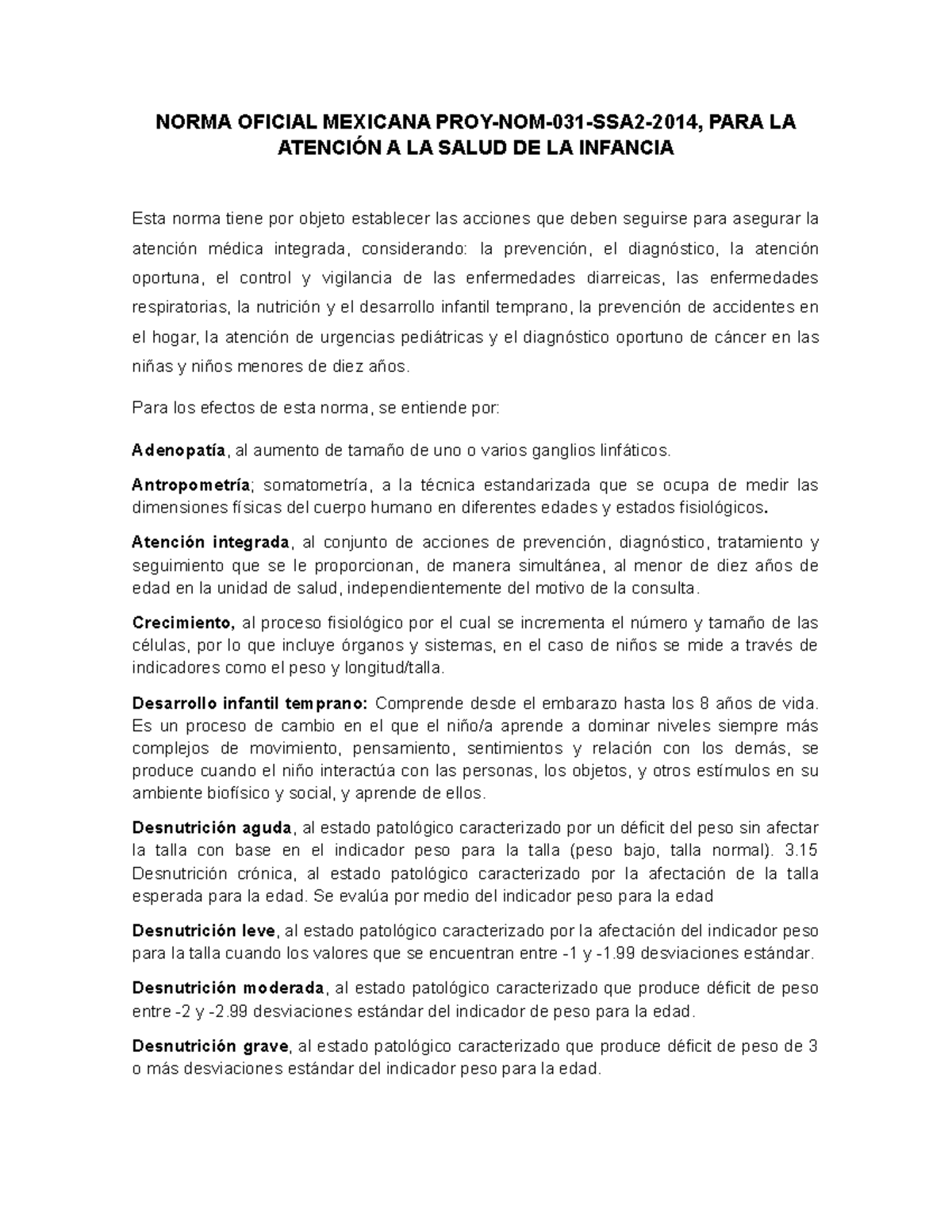 NOM 31 - Apuntes 1 - NORMA OFICIAL MEXICANA PROY-NOM-031-SSA2-2014 ...