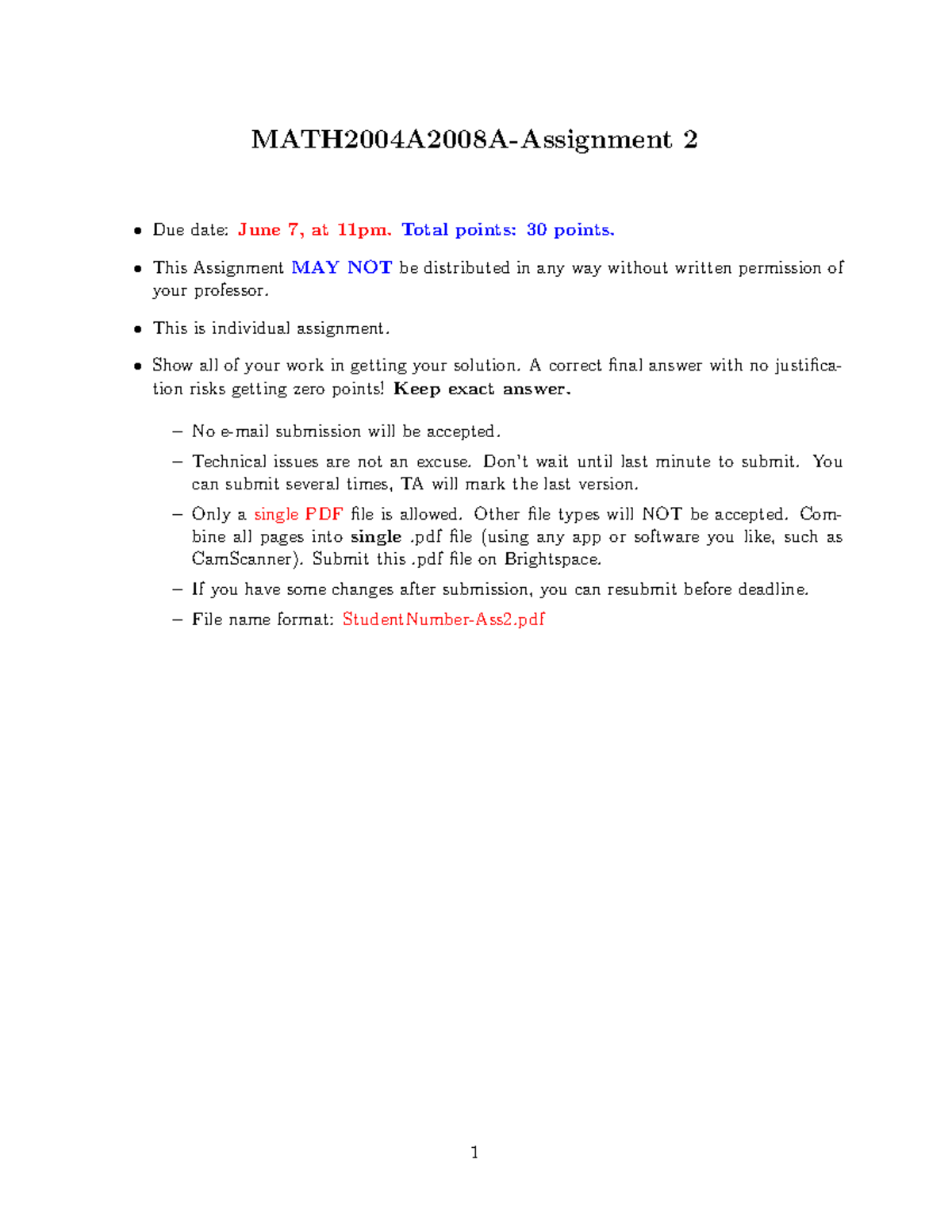 Math2004 Assignment 2 with Eric Hua - MATH2004A2008A-Assignment 2 Due ...