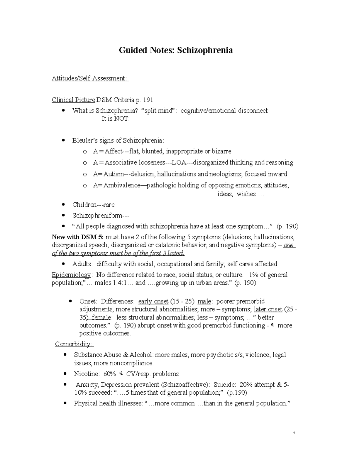 Schizophrenia Guided Notes-1 - Guided Notes: Schizophrenia Attitudes ...