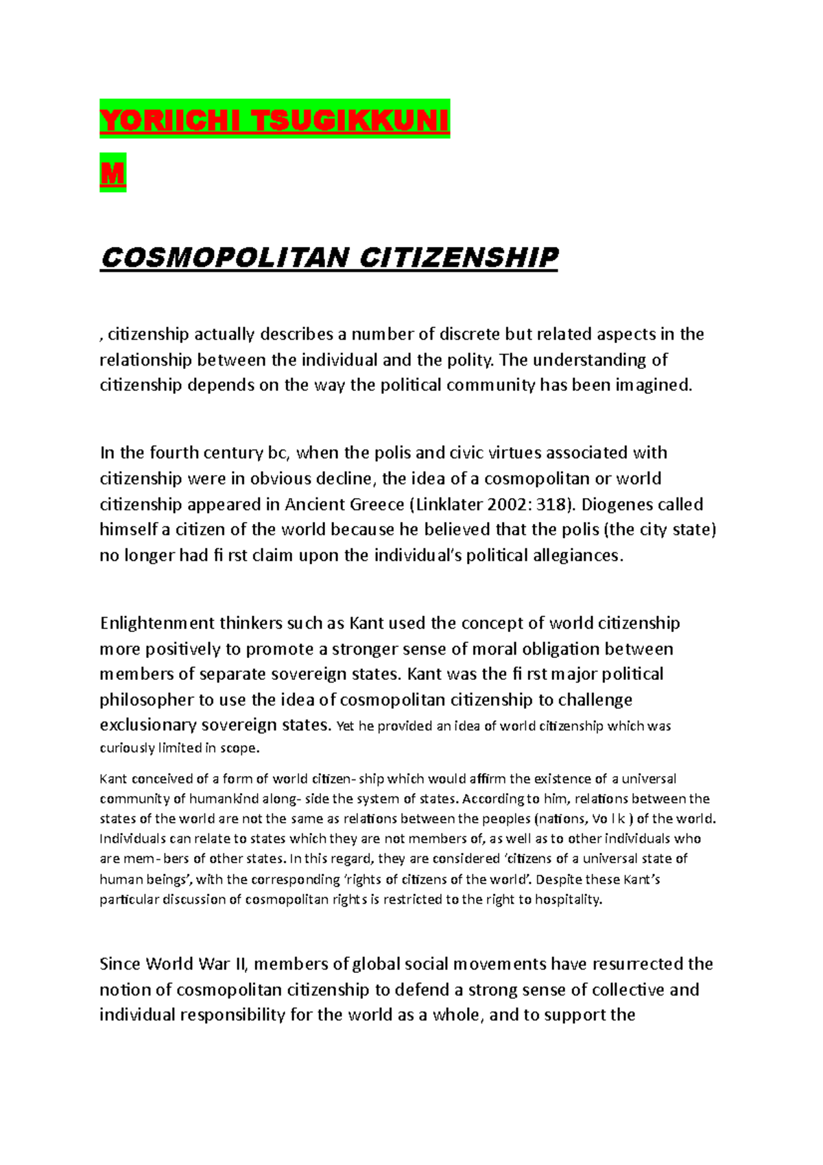 4.0 Cosmopolitan Citizenship - YORIICHI TSUGIKKUNI M COSMOPOLITAN ...