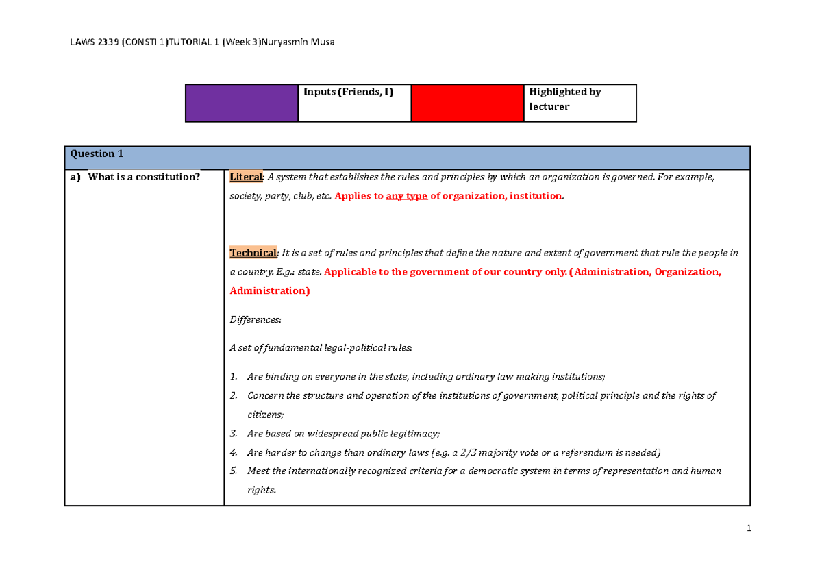 Tutorials 1 (W3) - Summary of the topic according to the lecture notes ...