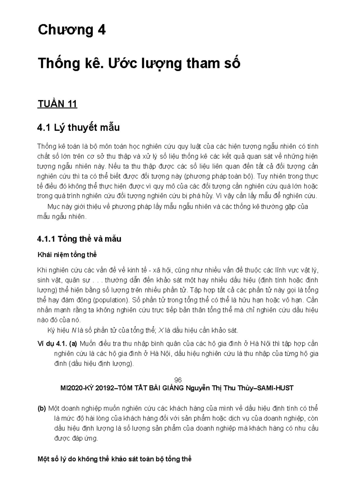 Ng TTThuy MI2020 Chuong 4 2019 2 - Chương 4 Thống kê. Ước lượng tham số TUẦN 11 4 Lý thuyết mẫu ...