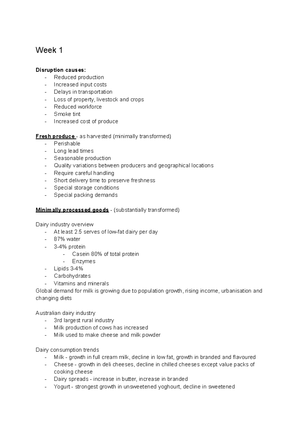 Principles of food science - Week 1 Disruption causes: - Reduced ...