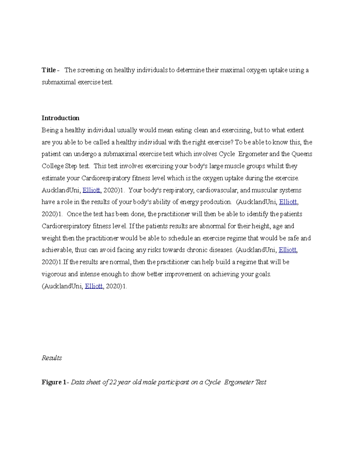 Exersci 105 lab 2 report - Title - The screening on healthy individuals ...
