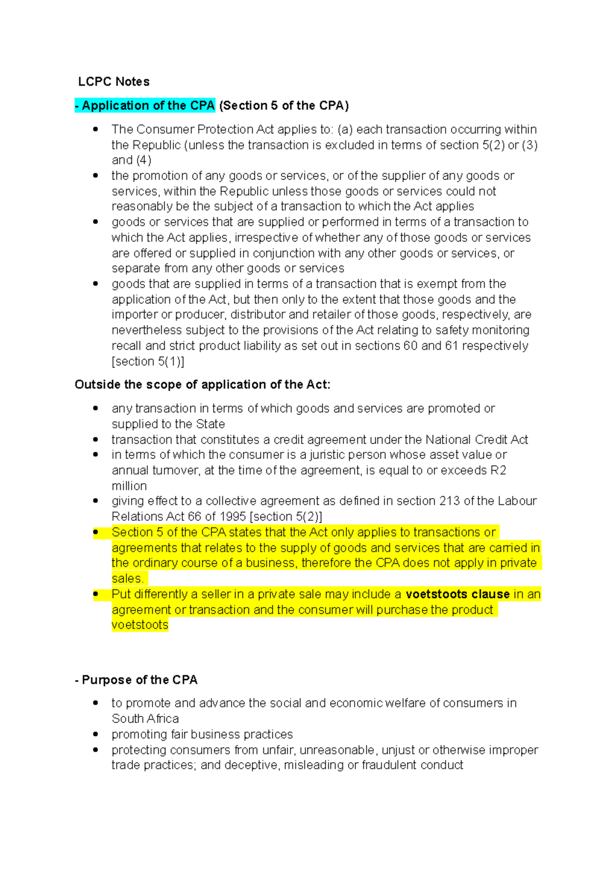 LCPC Notes TEST 2 - LCPC Notes Application of the CPA (Section 5 of the ...