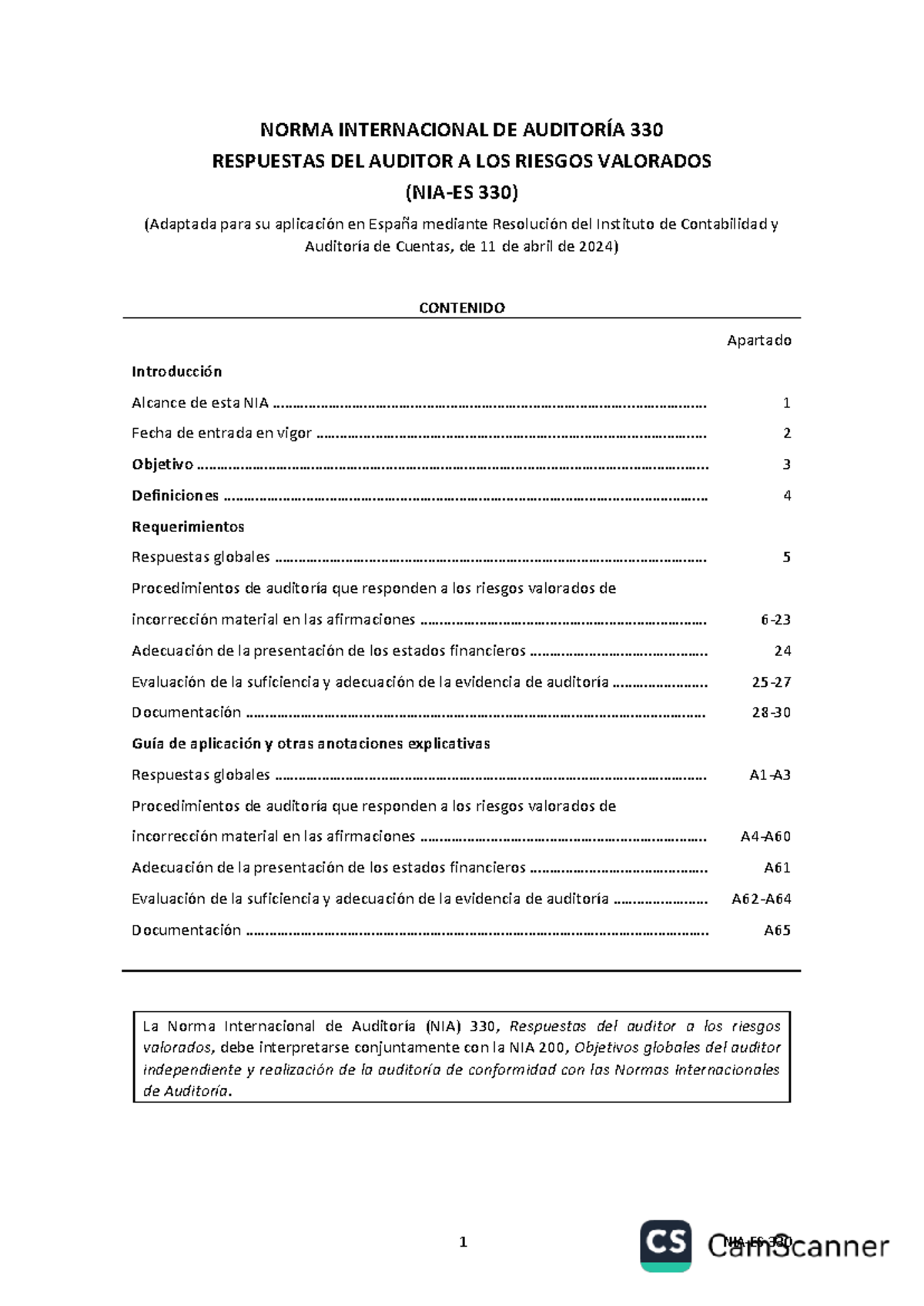 Niaes-330 - NIA 330 - NORMA INTERNACIONAL DE AUDITORÍA 330 RESPUESTAS ...