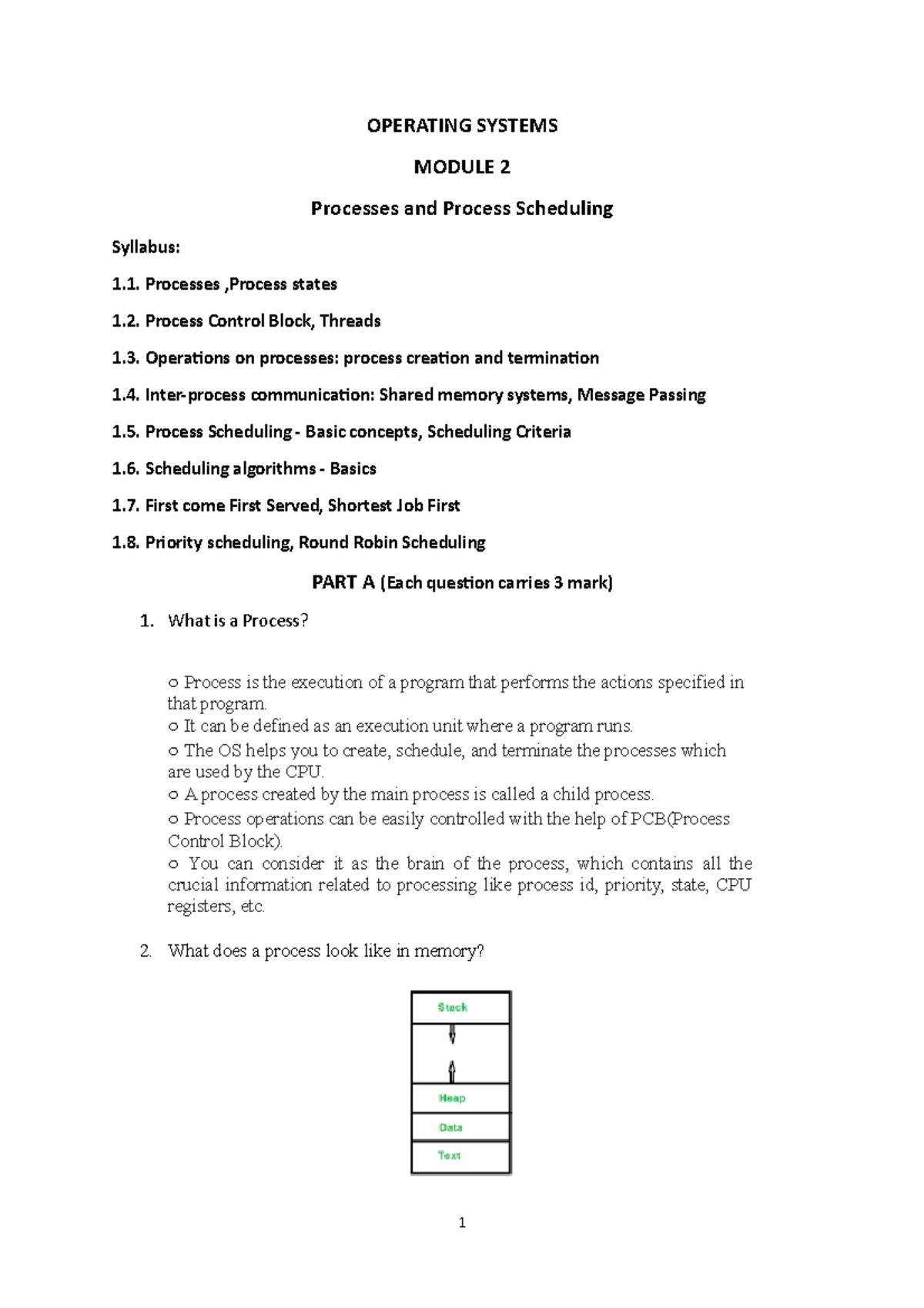 Module 2 Questionbank - OPERATING SYSTEMS MODULE 2 Processes and ...