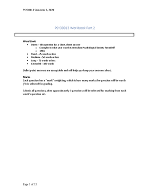 PSY30013 Assignment 1A Workbook 1 weekly question template - Assignment ...
