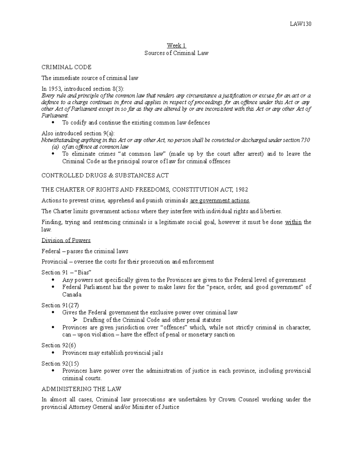 Week 1 - Sources of Criminal Law William Enwright - Week 1 Sources of ...
