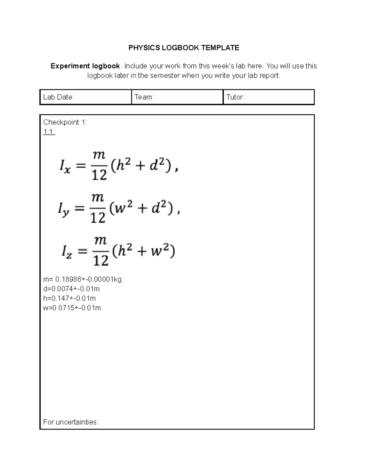 Physics practical 6 Template and completion - PHYSICS LOGBOOK TEMPLATE ...