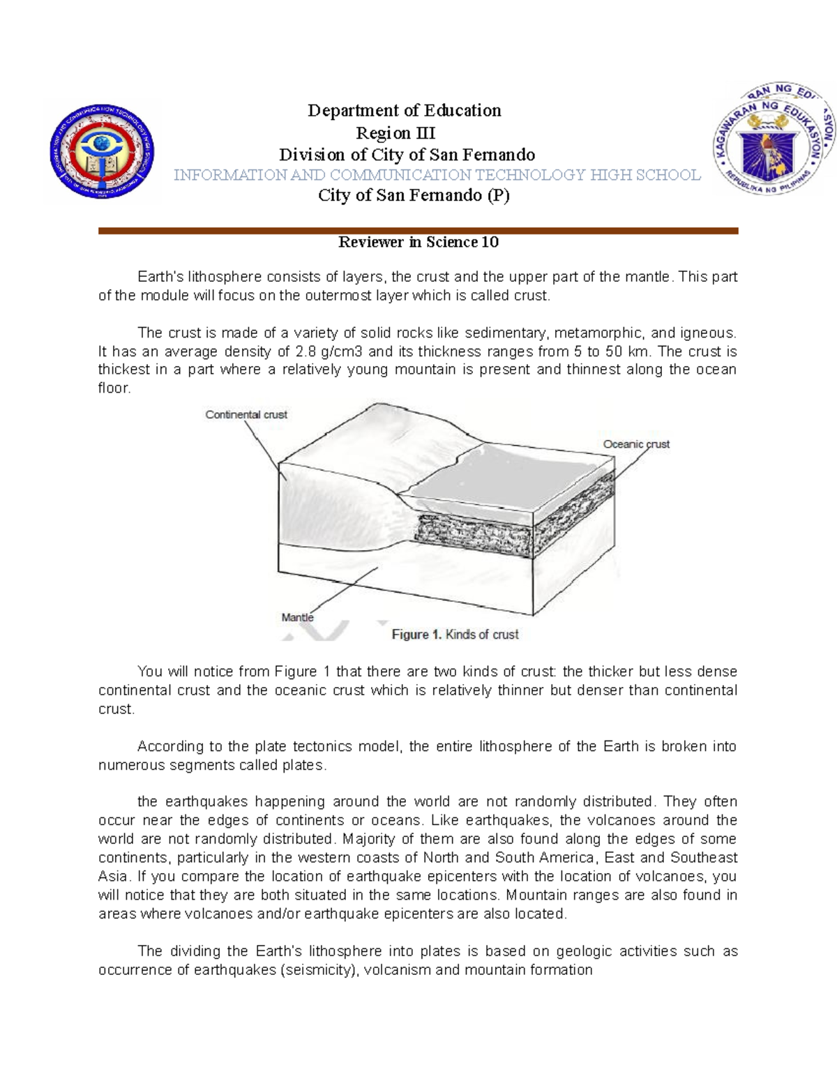 Reviewer in Science 10 - Department of Education Region III Division of ...