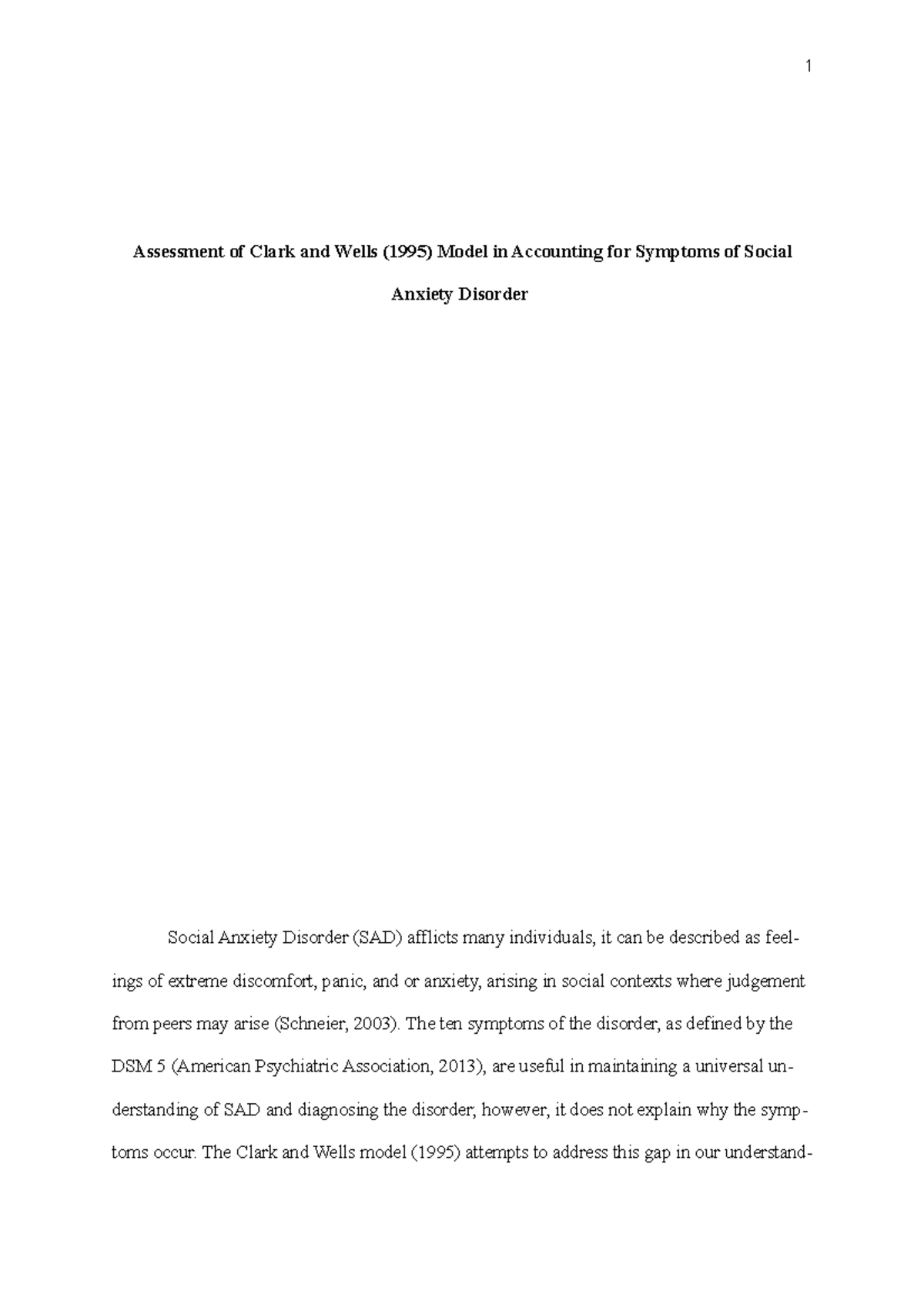 Abnormal Essay Anxiety Clark & Wells HD 95% - Assessment of Clark and ...