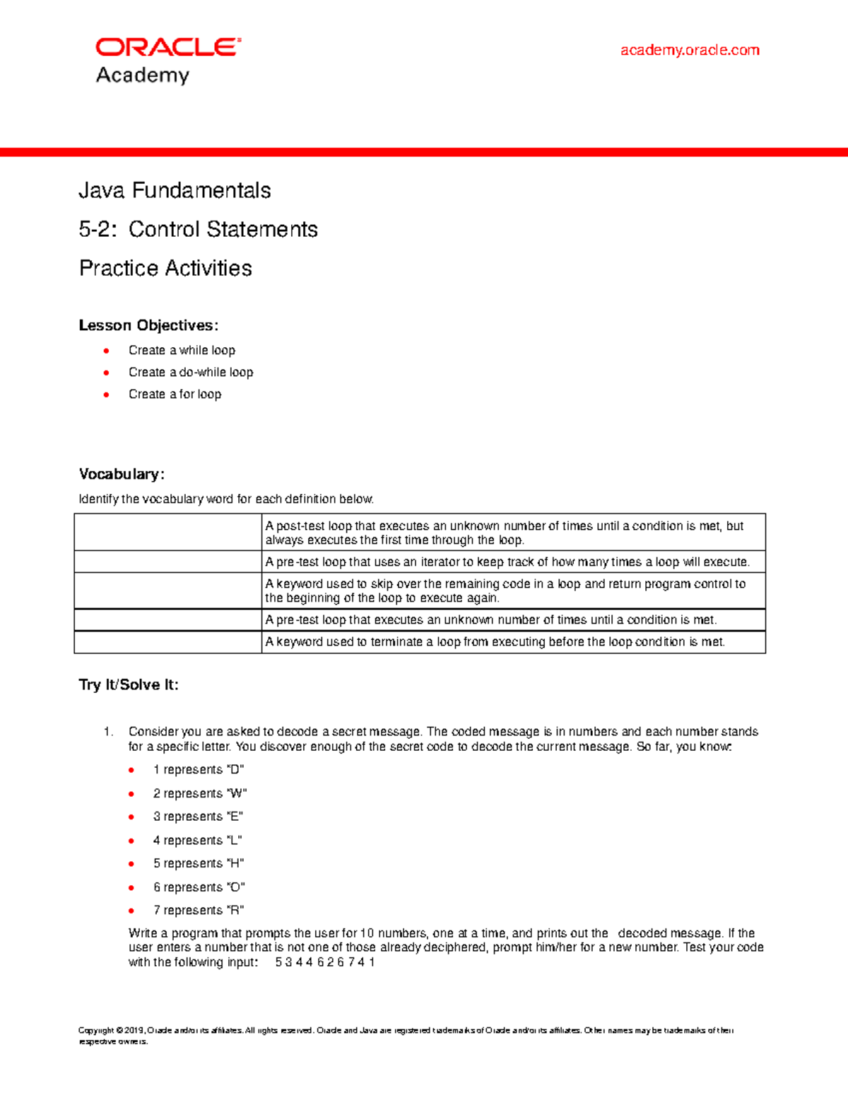 JF 5 2 Practice - mudah saja - Copyright © 2019, Oracle and/or its ...