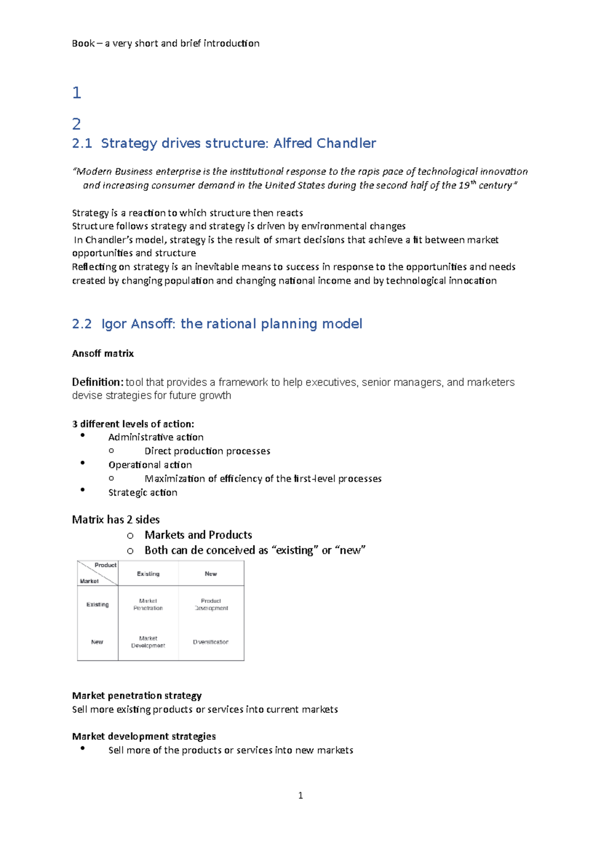 Summary all Chapters of the Book - 1 2 2 Strategy drives structure ...