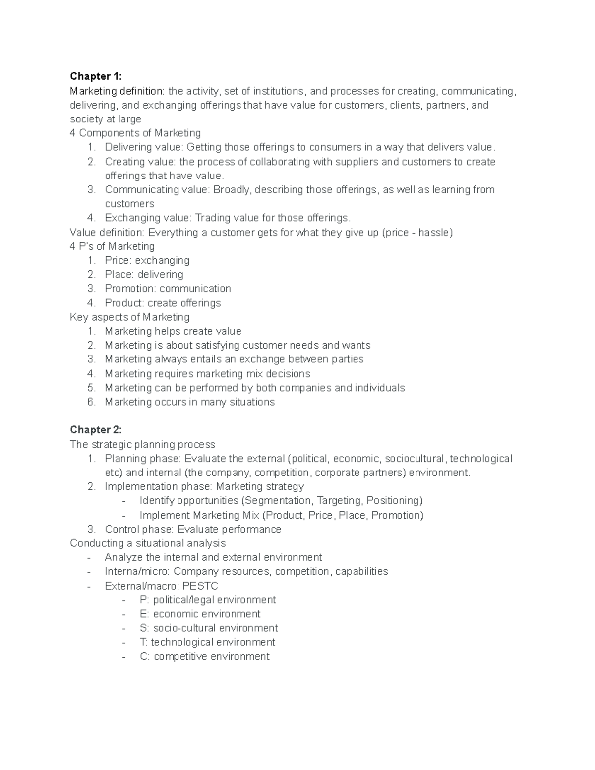 Marketing Textbook Notes - Chapter 1: Marketing definition: the ...