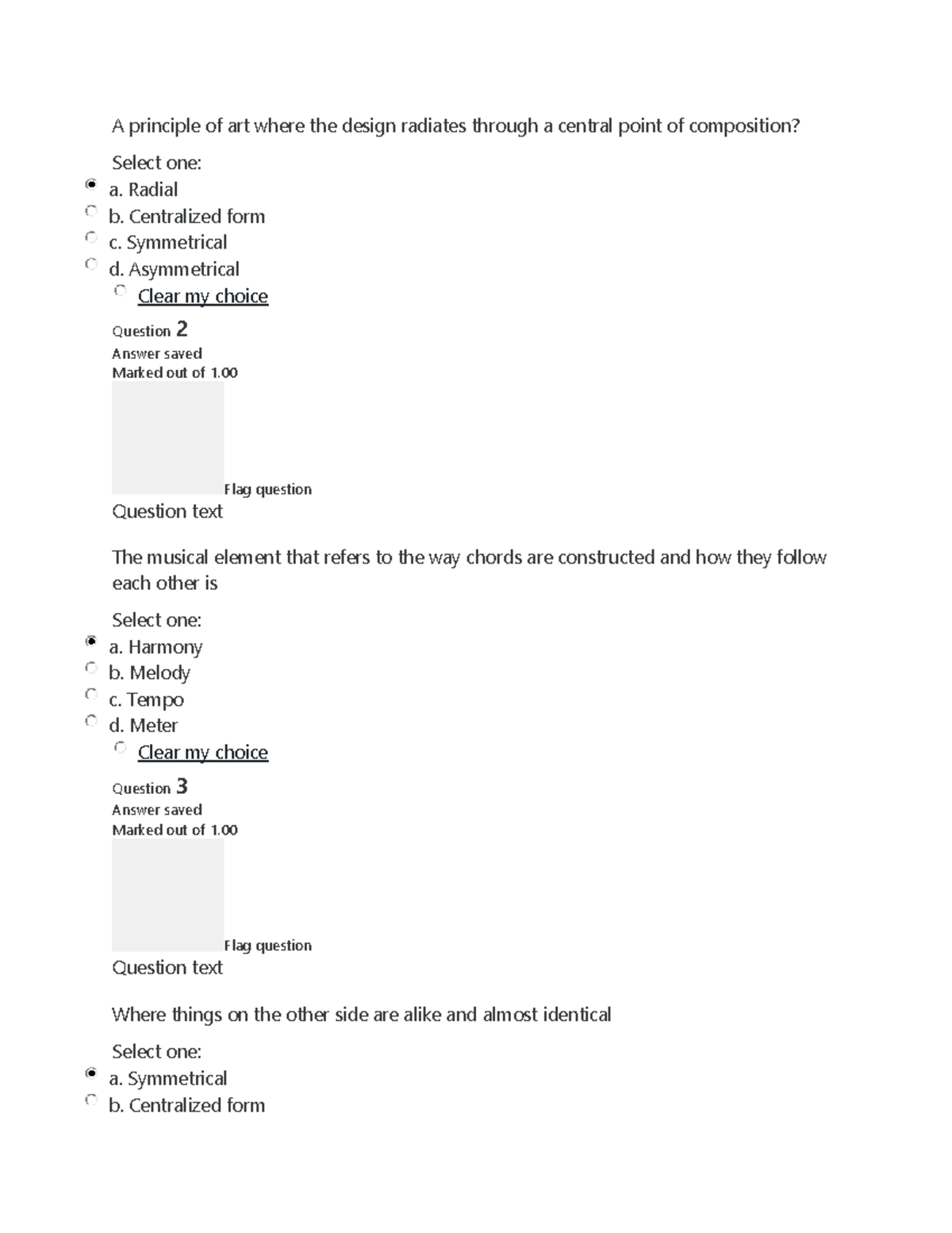 ART APP Midterm EXAM 60 OUT OF 75 - A principle of art where the design ...