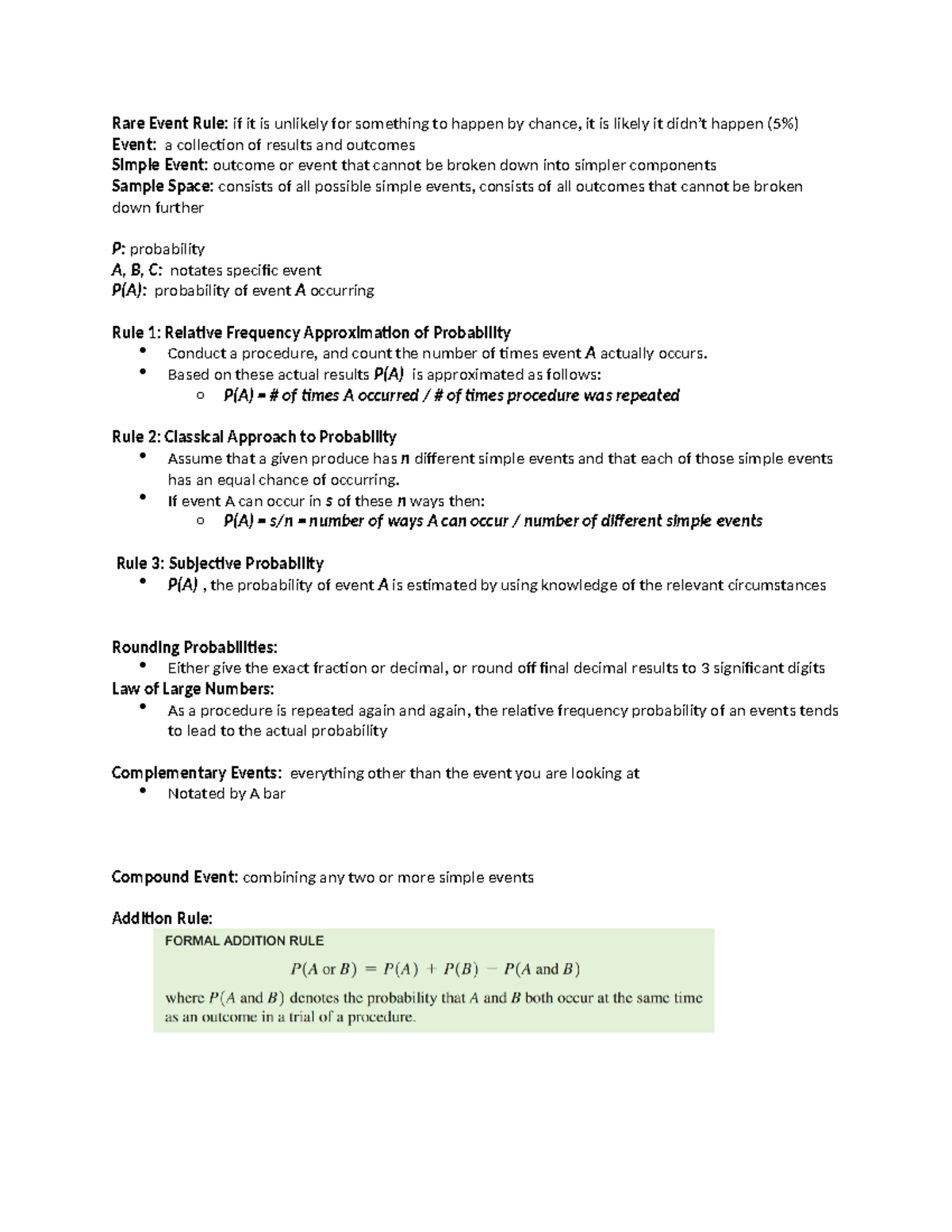 Chapter 4 Stats Notes - Rare Event Rule: if it is unlikely for ...