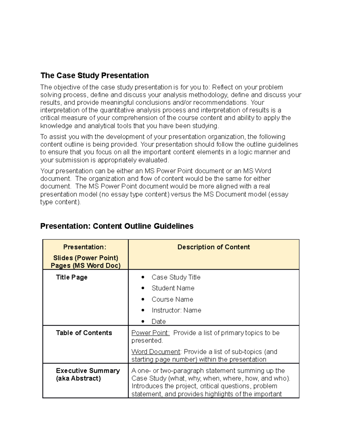 QMM Case Study Presentation Content - The Case Study Presentation The ...