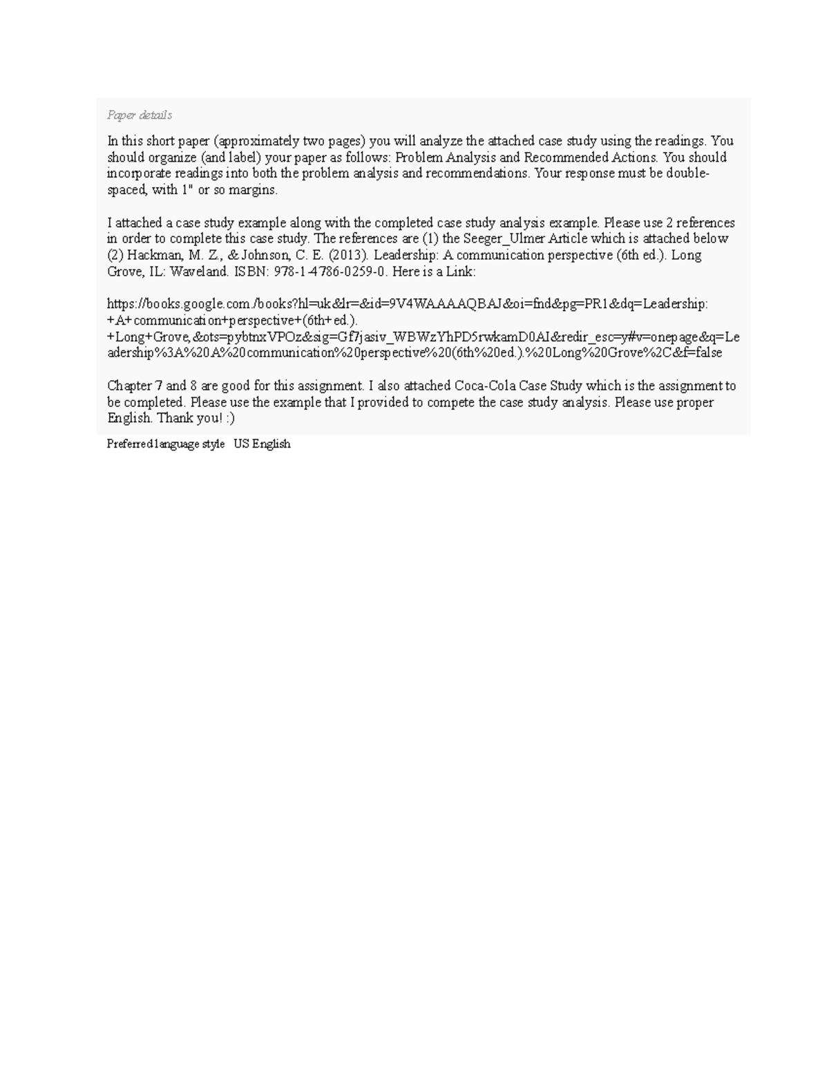 Case study - Grade: A - Paper details In this short paper ...